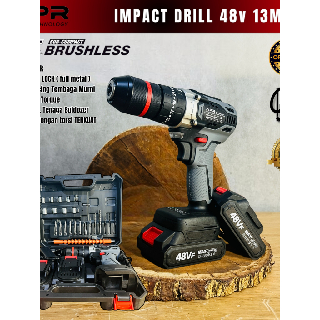 Jual BOR CORDLESS APR japan A 48V 13MM chuck besi impact drill GREY ...