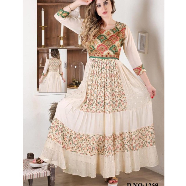 Jual Dress ori india sifon putih gading | Shopee Indonesia