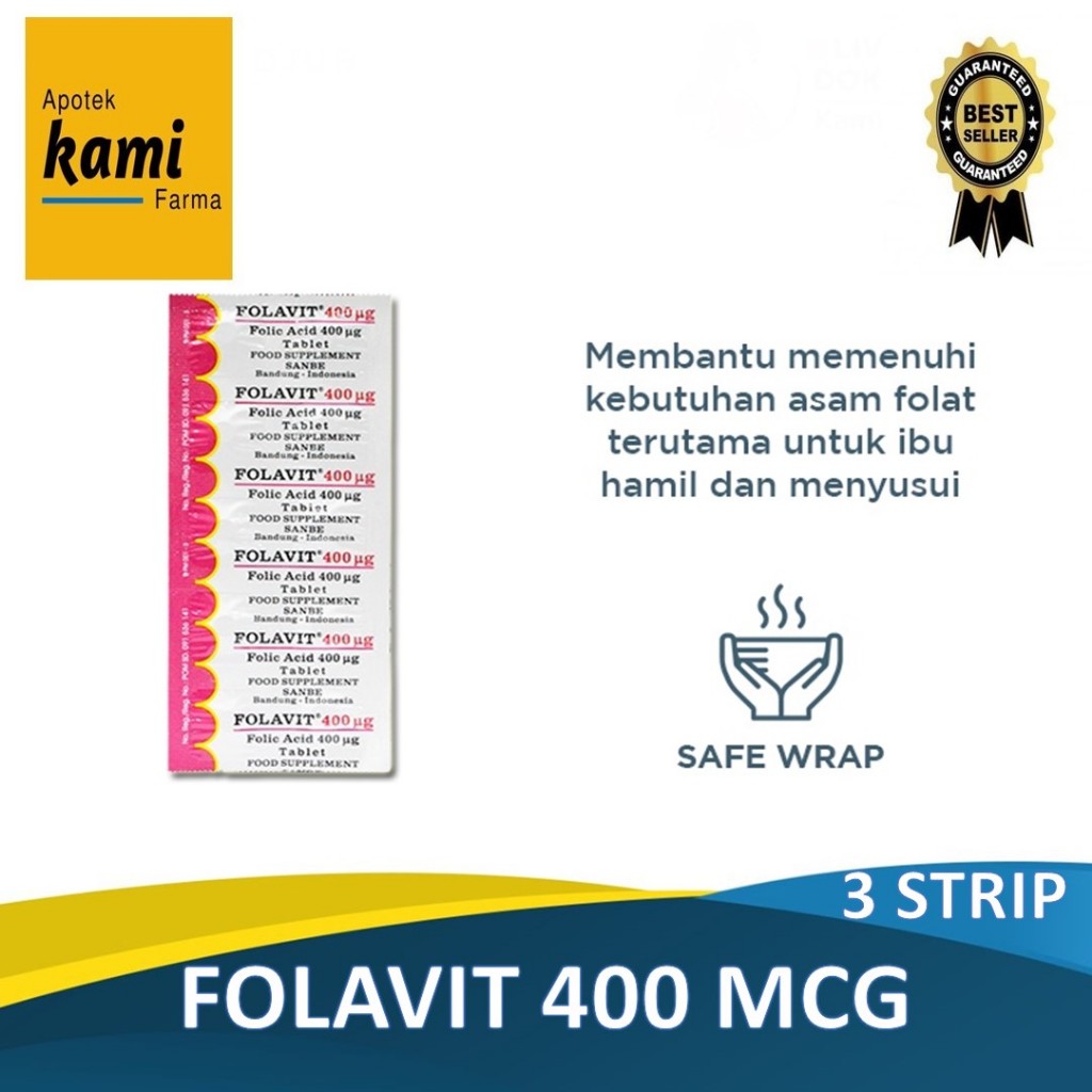 Jual ( 3 Strip ) Folavit 400 mcg Strip / Asam Folat / Folic Acid ...