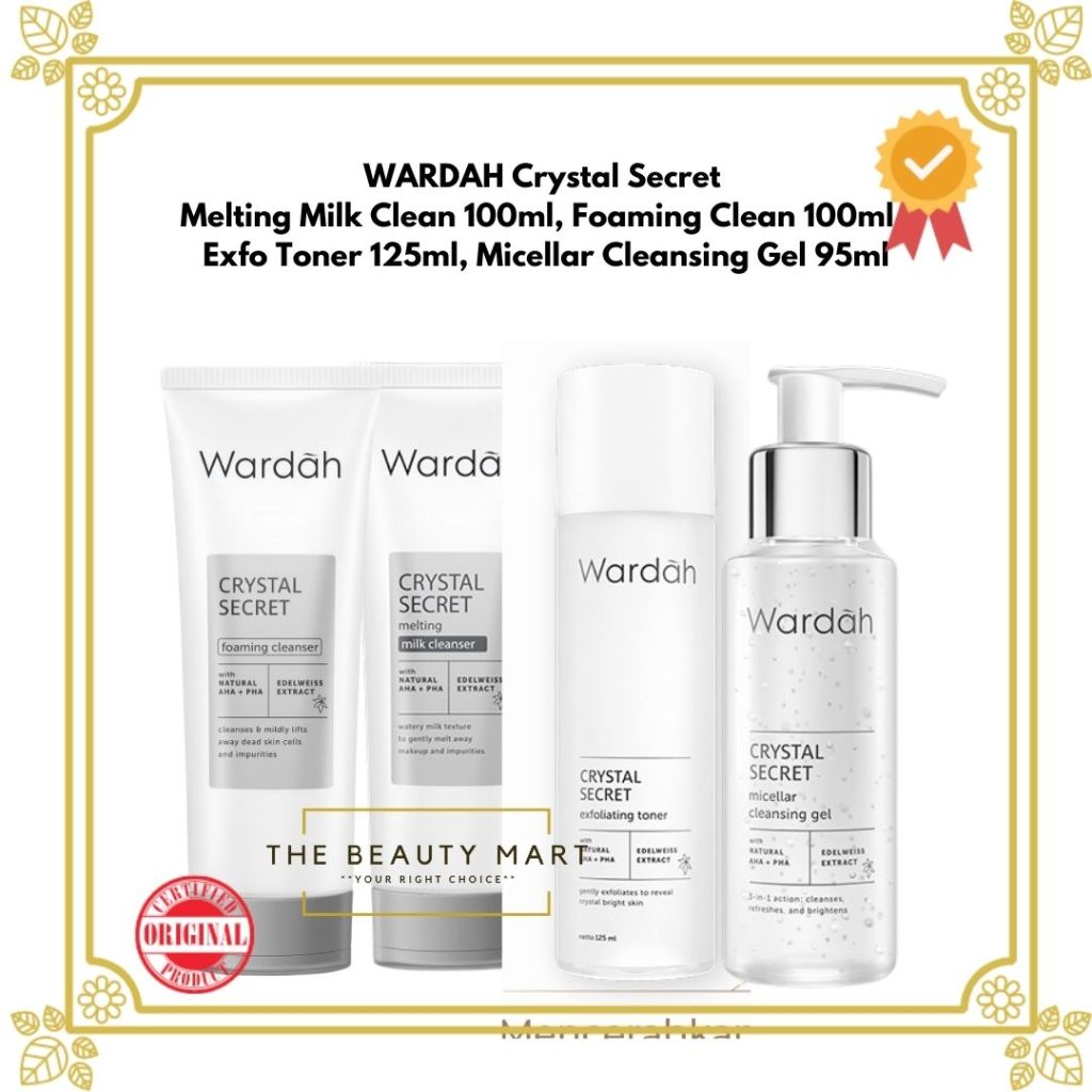 Jual WARDAH Crystal Secret Melting Milk Clean 100ml | Foaming Clean 100ml | Exfo Toner 125ml ...