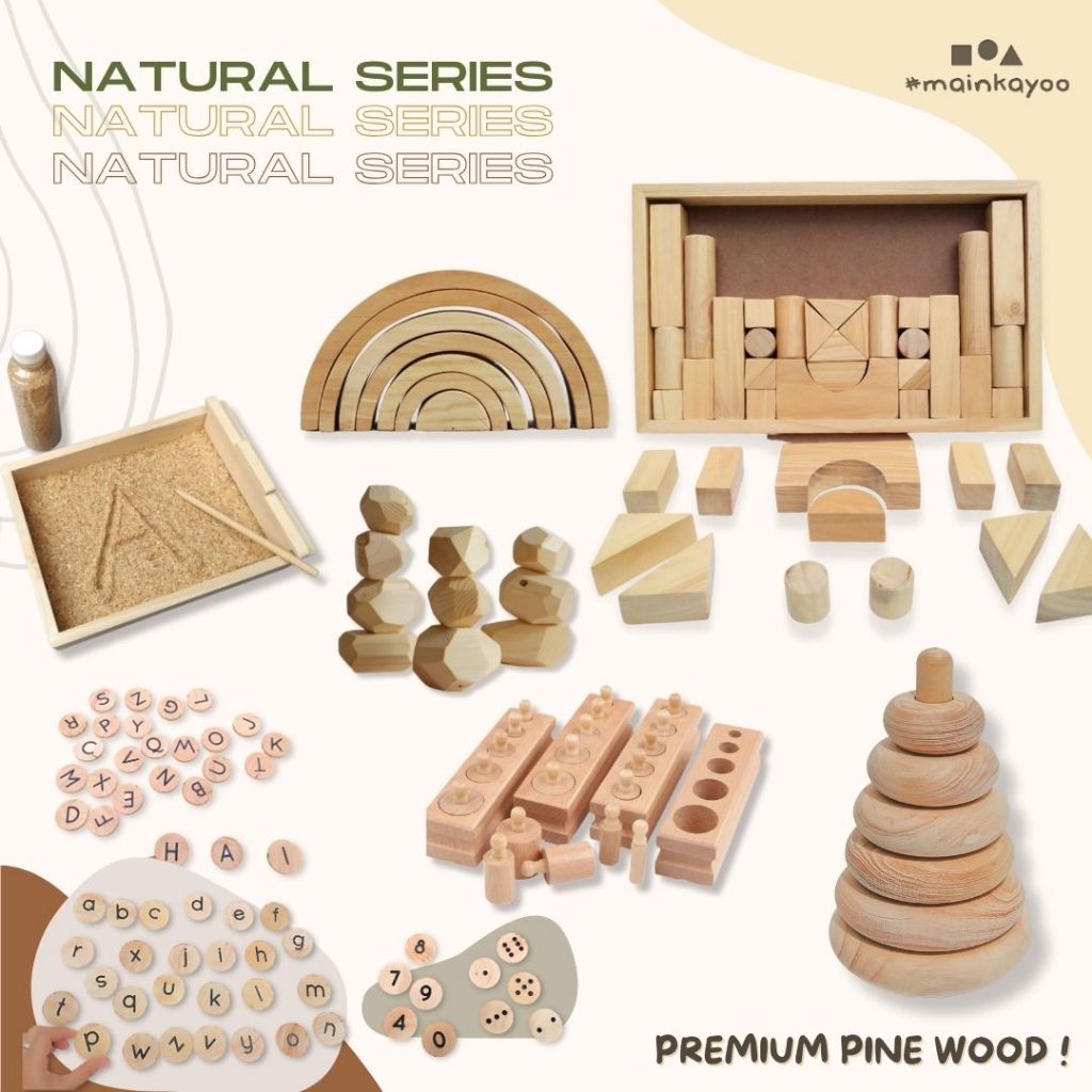 Jual Montessori Toys Natural Series - Premium Pine Wooden Toys - mainan ...