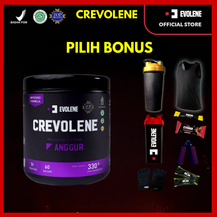 Jual CREVOLENE CREATINE EVOLENE / 330GR 60 SERVING / RASA ANGGUR BPOM ...
