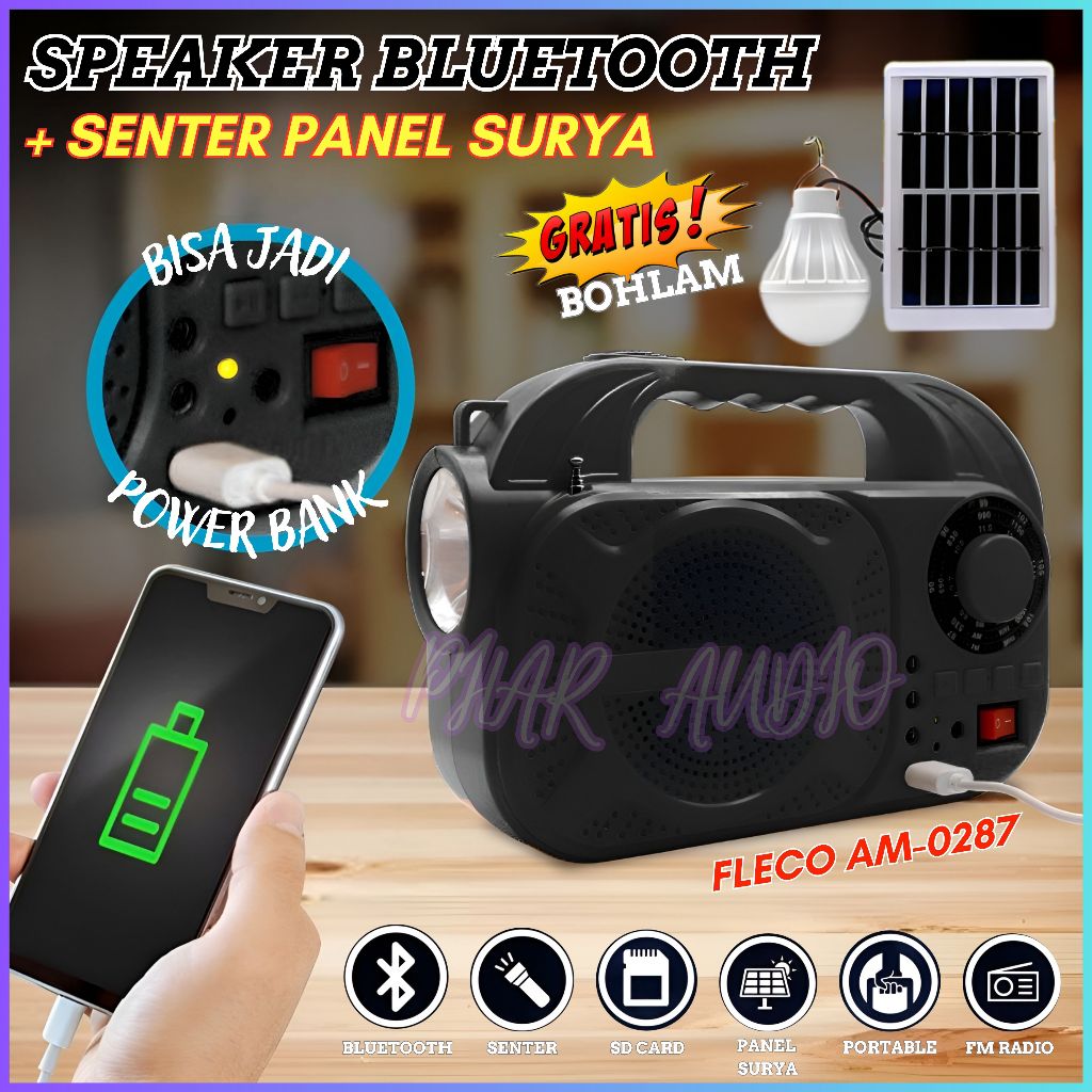 Jual Solar Light Lampu Panel Surya + Speaker Bluetooth FLECO AM-0287 ...
