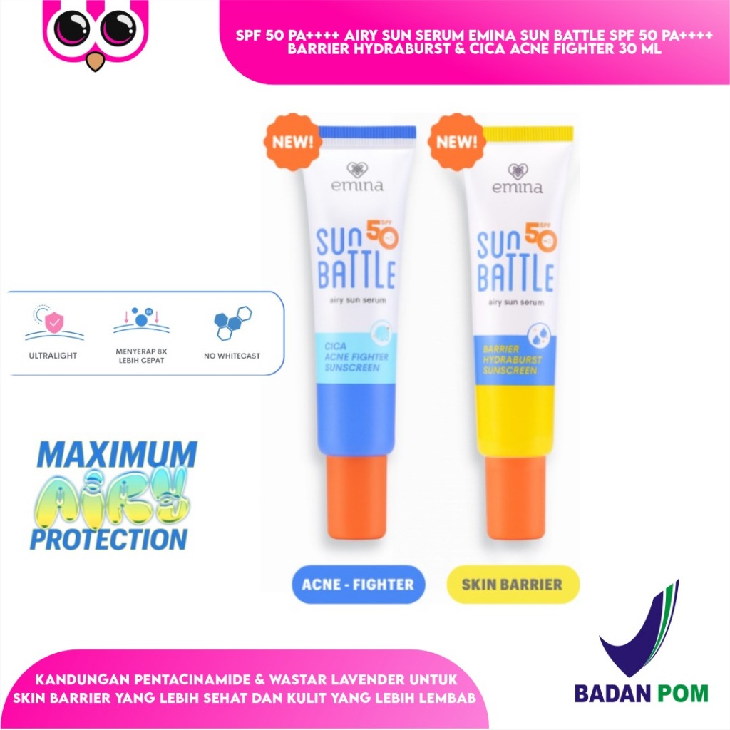Jual SPF 50 PA++++ AIRY SUN SERUM EMINA SUN BATTLE SPF 50 PA++++ BARRIER HYDRABURST & CICA ACNE ...