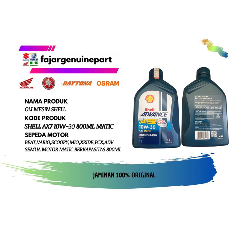 Jual Oli Shell Advance 10w-30 AX7 Matic synthetic based 800ML PCX,ADV ...