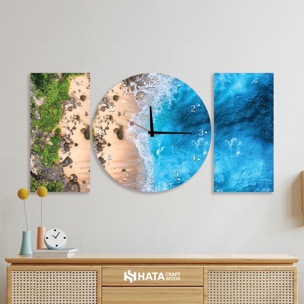 Jual Jam Dinding Aesthetic 1 SET Unik Tema Pantai Sea Pajangan Ruang ...