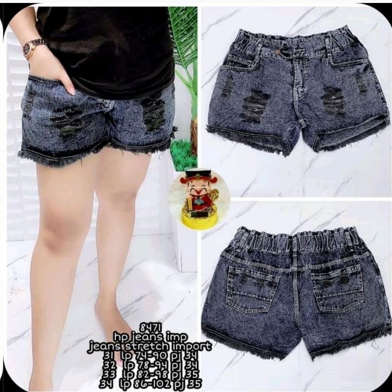Jual Celana Pendek Hotpants Jeans K2 Pinggang Full Karet Sobek Kaki Rawis Bahan Jeans Non ...