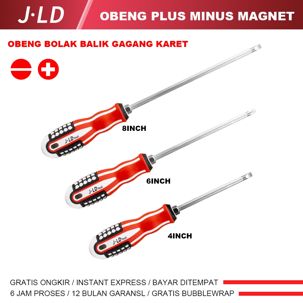 Jual JLD Obeng Bolak Balik gagang karet Screwdriver Alat Perkakas obeng ...