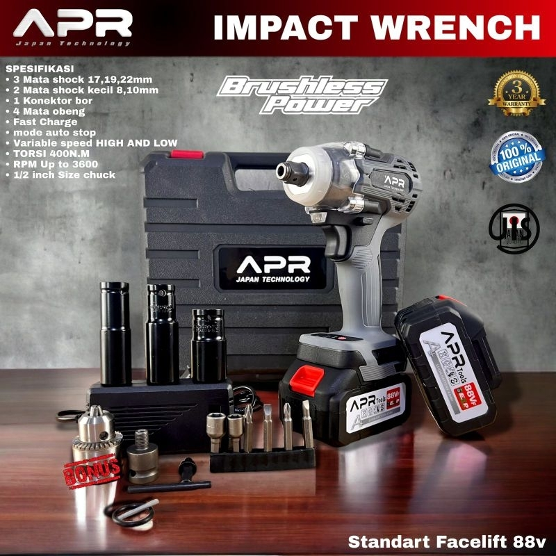 Jual Mesin Impact Wrench AP29 APR 400NM 2 BATRE FULL SET KOPER | Shopee ...