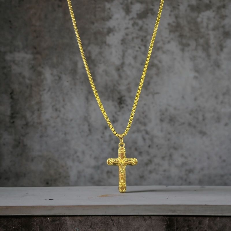 Jual KALUNG SALIB PRIA TITANIUM ANTI KARAT SILVER/ KALUNG PRIA /KALUNG ...