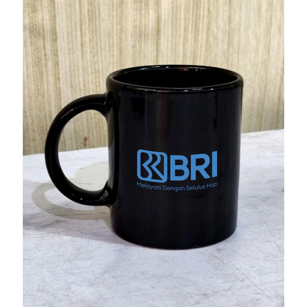Jual Souvenir Mug Keramik Hitam Custom Motif Logo BANK BRI / Mug Hitam ...
