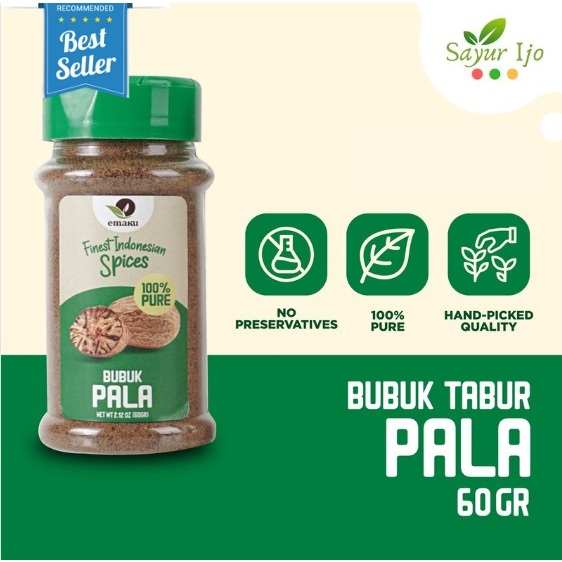 Jual Emaku Bubuk Pala 60 Gram / Botol Nutmeg Powder Bumbu Tabur Rempah ...