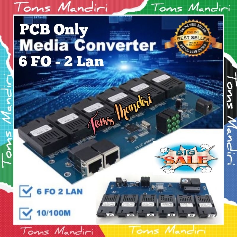 Jual PCB Media Converter 6 FO 2 LAN 100 Mbps Board only Switch Ethernet ...