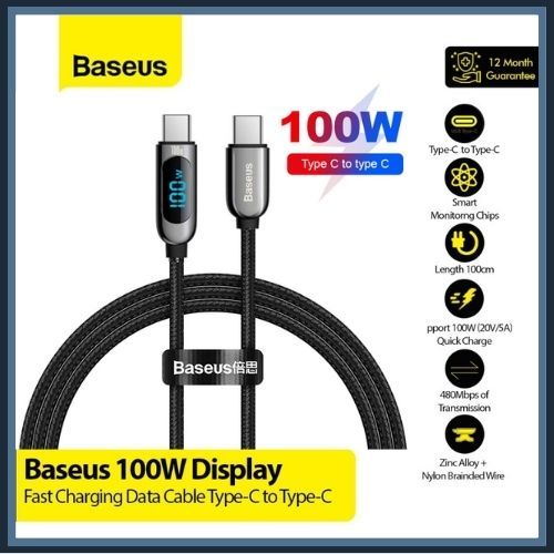 Jual Baseus Kabel Charger Display LED 100W 5A USB Type C to C | Shopee ...