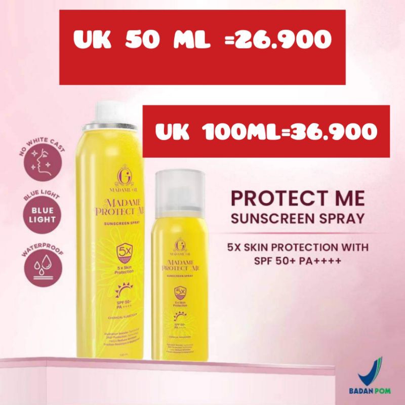Jual MADAME GIE Protect Me Sunscreen Spray 50ml 100 ml | 5X Skin Protection With SPF 50+ PA ...