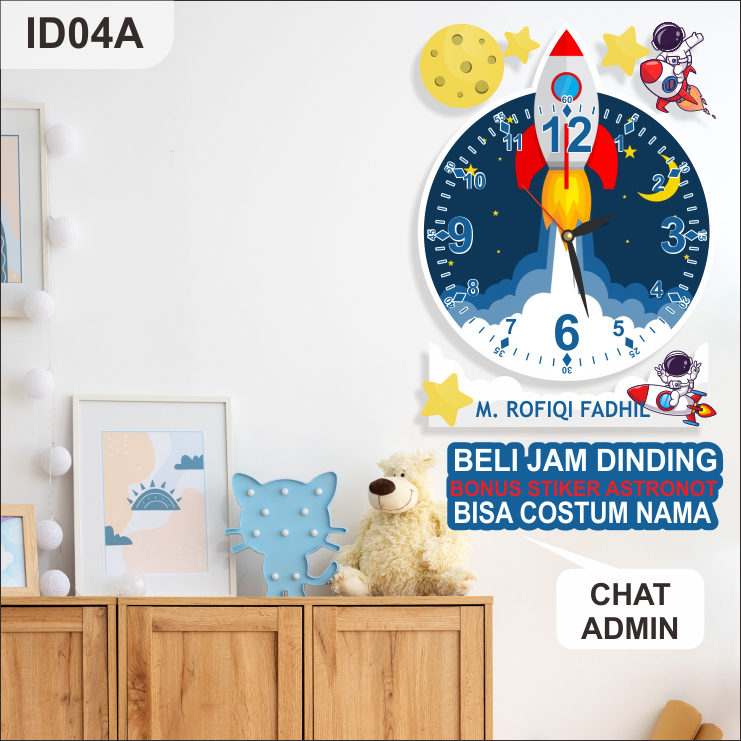 Jual ID04 Jam dinding gratiis sticker astronot dekorasi pajangan ...
