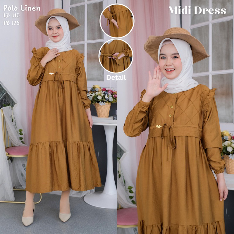 Jual Alesha Midi Dress Polo Linen premium ByVanilahijabfashion98 | Shopee Indonesia