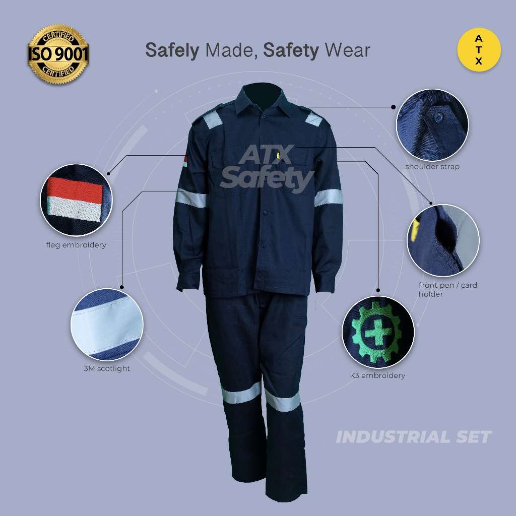 Jual Wearpack safety Setelan Kerja baju + celana merk ATX Navy | Shopee ...