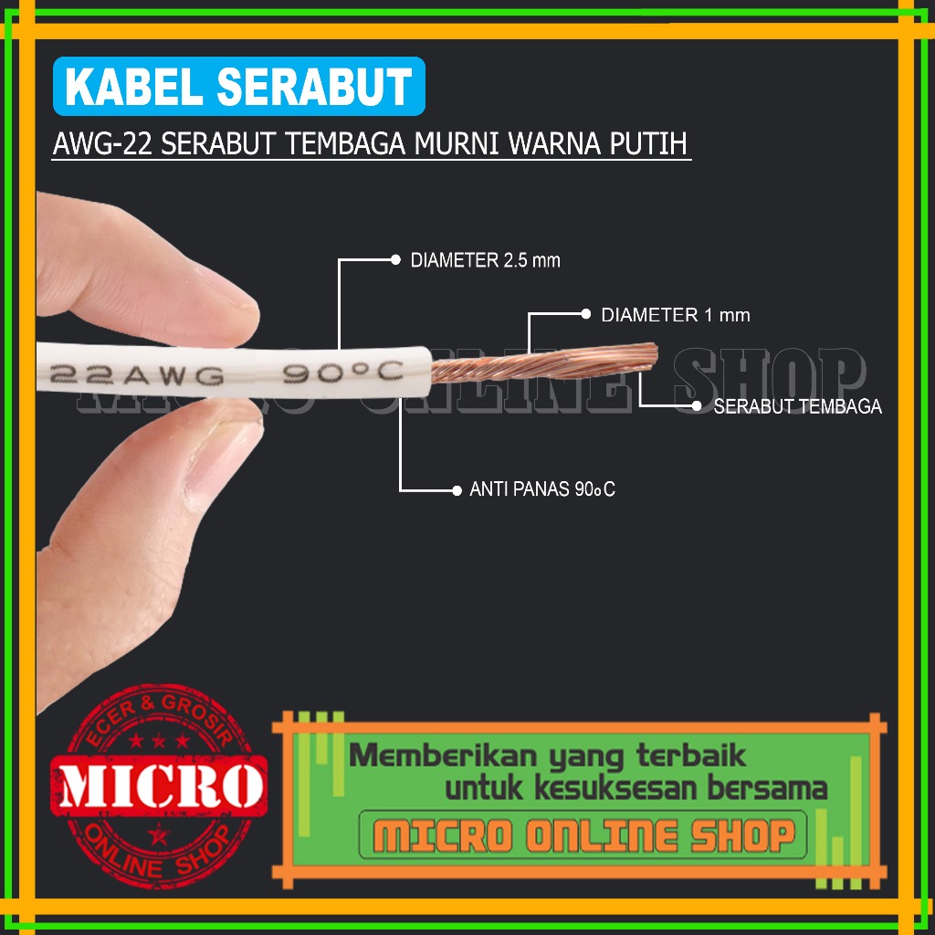 Jual PAKET 3 METER Kabel Serabut AWG-22 Putih / Kabel Kelistrikan Motor Mobil / Kabel AWG ...