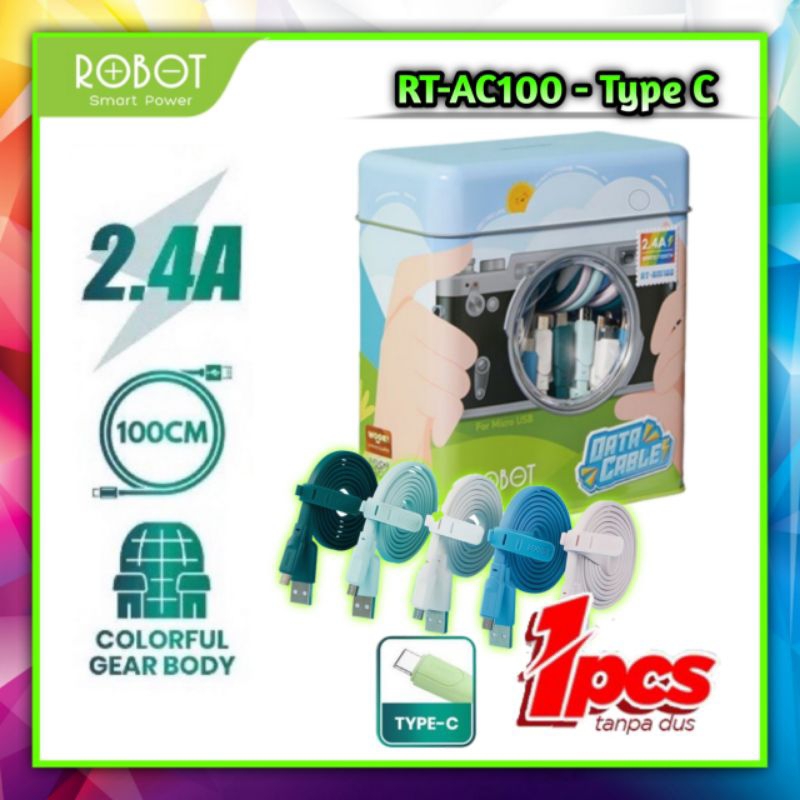 Jual ROBOT Kabel Data RT-AC100 Type C 2.4A Colorful Original | Shopee ...