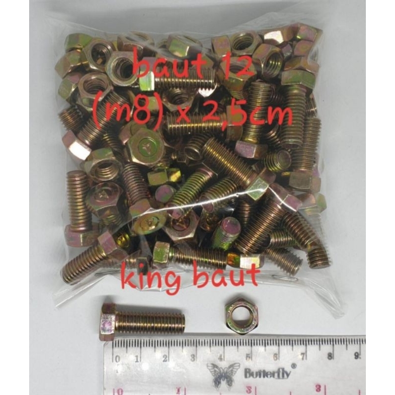 Jual (paket 50 set) baut 12 (8mm) x 2,5 cm + mur | Shopee Indonesia