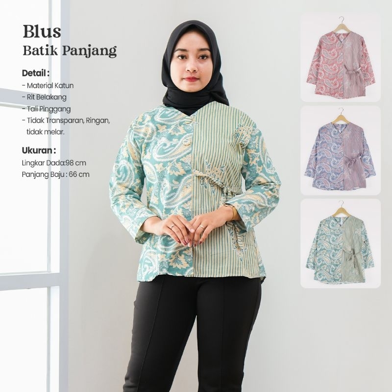 Jual Blus Batik Soft Kombinasi Lengan Panjang - Joglo Batik | Shopee ...