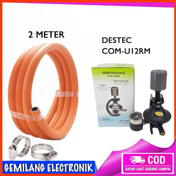 Jual PAKET Regulator Gas LPG DESTEC COM-U12RM + Selang Orange 2 Meter ...