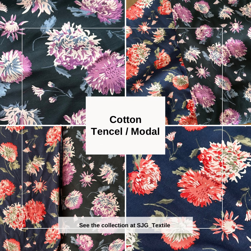 Jual Kain Katun Tencel / Modal Motif Bunga CT001[Min. Beli 1 Meter ...