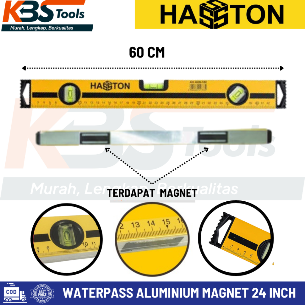 Jual Hasston Waterpass Magnet Aluminium 24" Inch 60 Cm Water Pas 0,6 ...