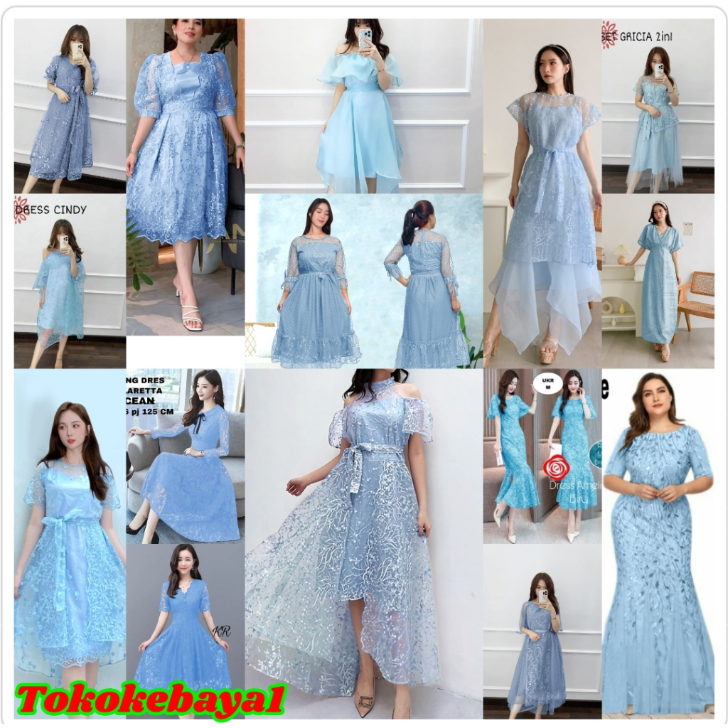 Jual DRESS BRUKAT NATAL EDISI WARNA BIRU DRESS CHRISTMAS SKYBLUE GAUN ...