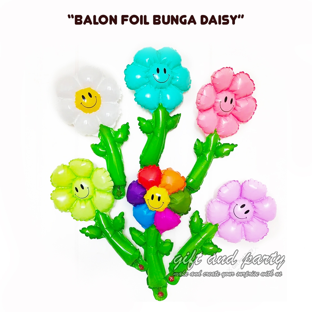 Jual Balon karakter bunga tangkai daisy / Balon Bunga Smile | Shopee ...