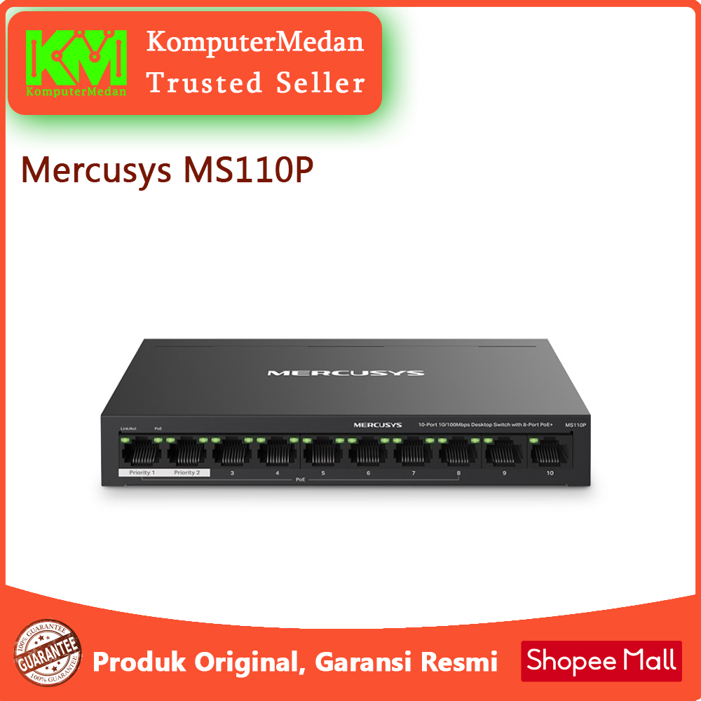 Jual MERCUSYS MS110P 10-Port 10/100Mbps Desktop Switch with 8-Port PoE+ ...