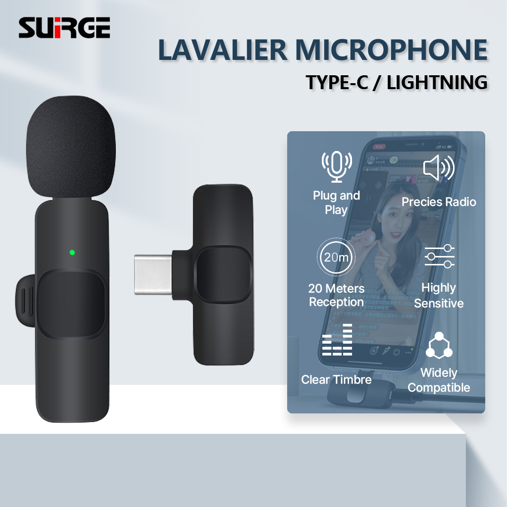 Jual SUIRGE Wireless Lavalier Microphone Mini Portable Mikrofon iPhone Android Wireless Mic Live ...