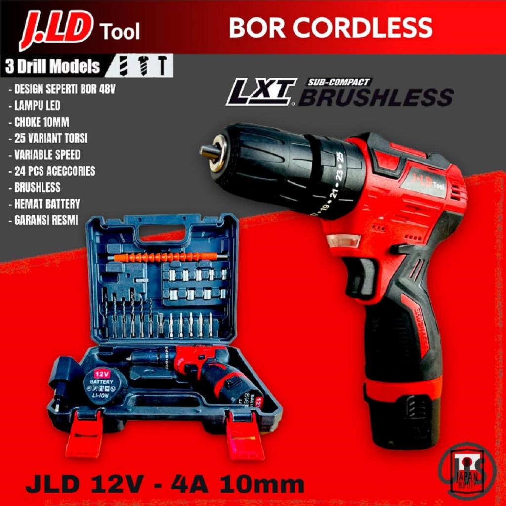 Jual Bor cordless JLD 12V BRUSHLESS premium edition 10mm mesin bor ...
