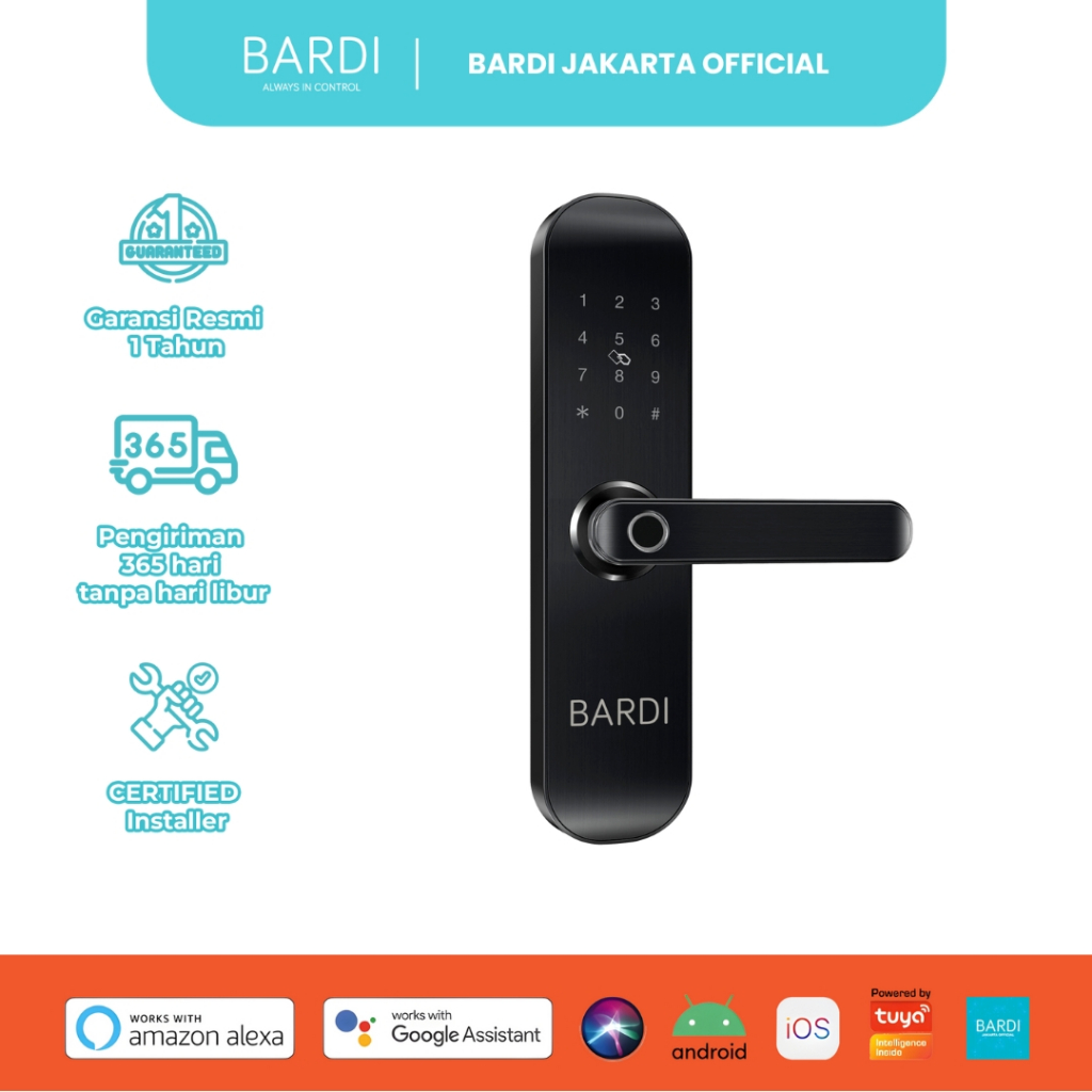 Jual Bardi Smart Home Door Lock Handle RFID Fingerprint Waterproof IP54 ...