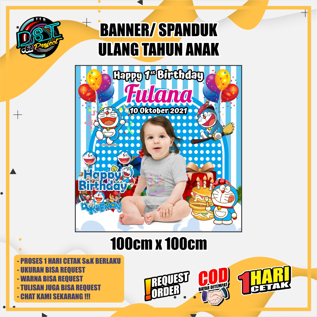 Jual BANNER / SPANDUK ULANG TAHUN TEMA DORAEMON 100 x 100 | Shopee ...