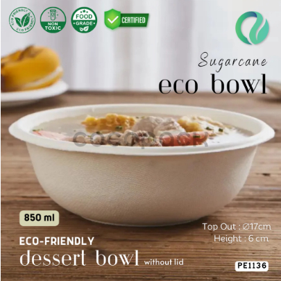 Jual 10 PCS Sugarcane Bagasse Eco Bowl 850 ML Natural Brown | Shopee Indonesia