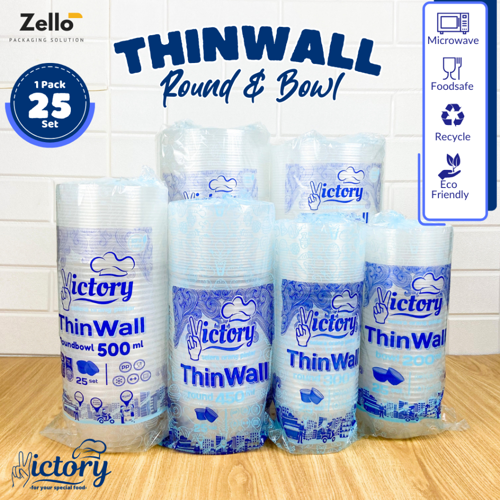 Jual [25 Pcs] Thinwall Round And Bowl Victory 200ml 300ml 450ml 500ml