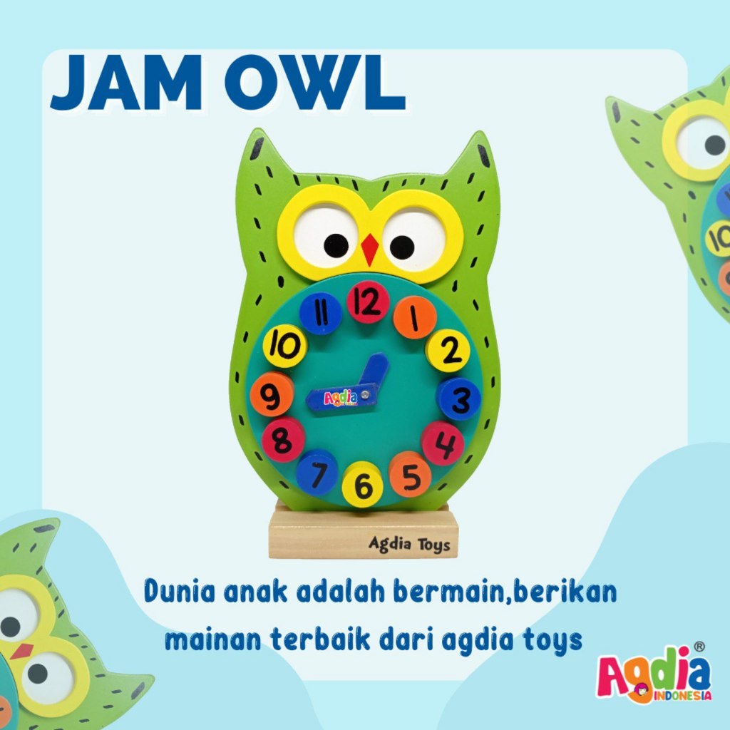 Jual Mainan Kayu Mengenal Waktu | Jam Owl | Belajar membaca jam ...