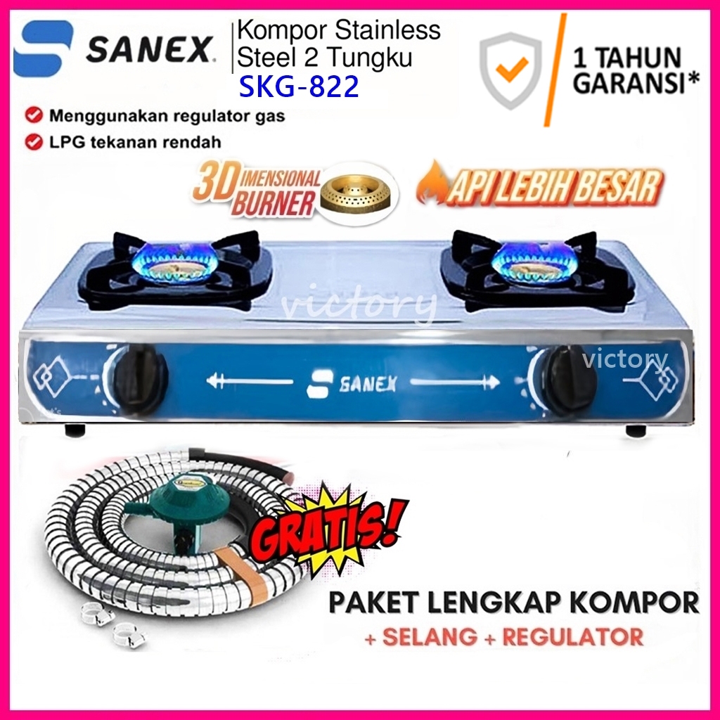 Jual Kompor Sanex 2 Tungku SKG-822 3D Burner Stainless Steel Api Lebih Besar | Shopee Indonesia