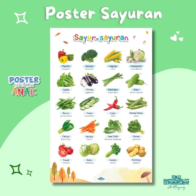 Jual Poster Dinding Anak Poster Belajar | Poster Sayur-sayuran 2 bahasa ...