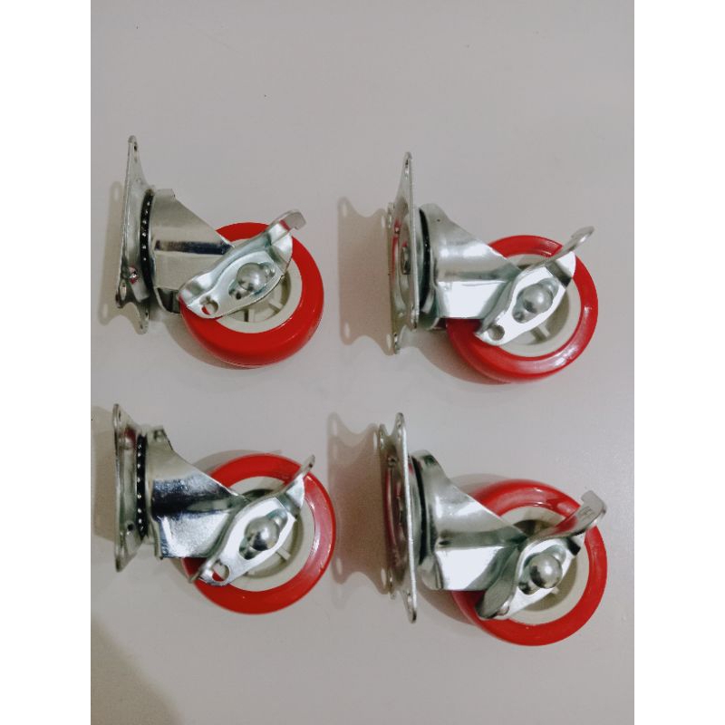 Jual Roda Troli Hidup 2inch 4pcs Roda Troli+Rem Roda Troly Nylon Merah ...