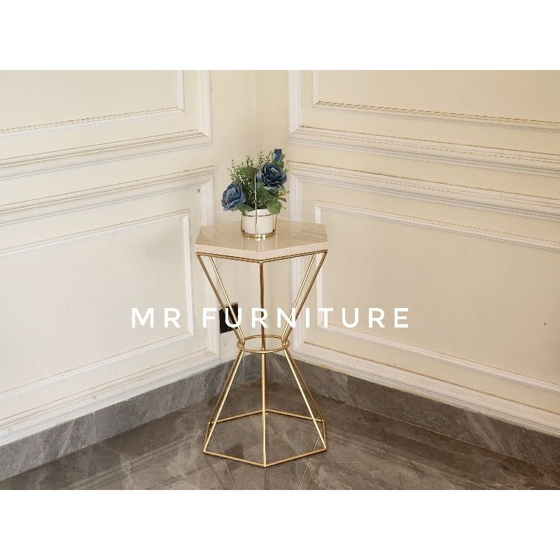 Jual meja sudut hexagonal marmer krem D 40 cm T 60 cm | Shopee Indonesia