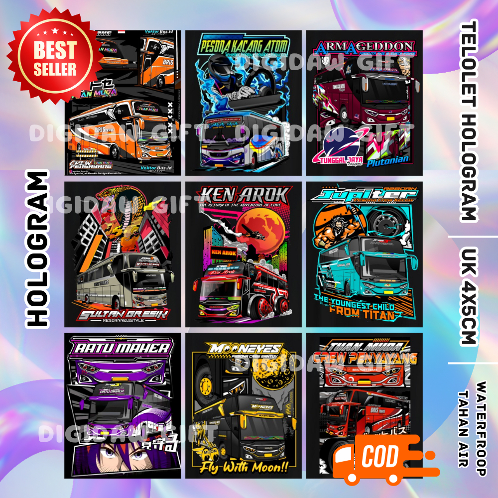 Jual 50 PCS STIKER BUS BASURI HOLOGRAM STIKER TELOLET HOLOGRAM PELANGI ...