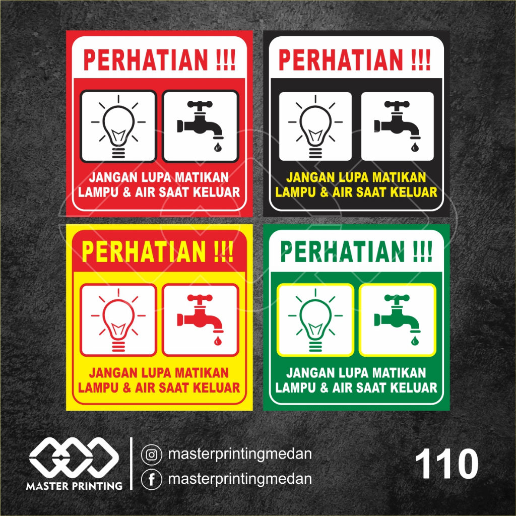 Jual 110 - Stiker Matikan Lampu dan Air, Sticker Vinyl, Premium, Tahan ...