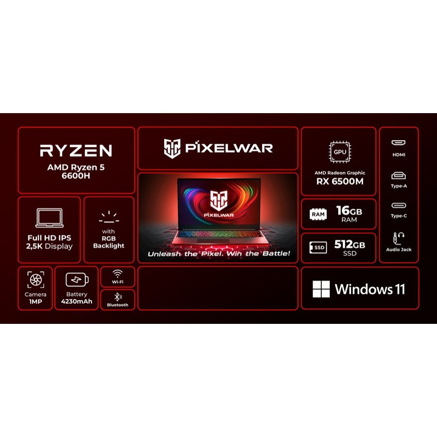 Jual LAPTOP GAMING ADVAN PIXELWAR RYZEN 5 6600H/16GB/512GB/RX6500M 4GB ...
