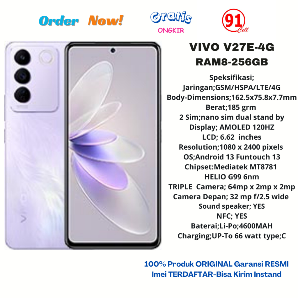 Jual Vivo V27e-4G-(ram8/256gb) chipset mediatex MT8781 HElio G99 ...