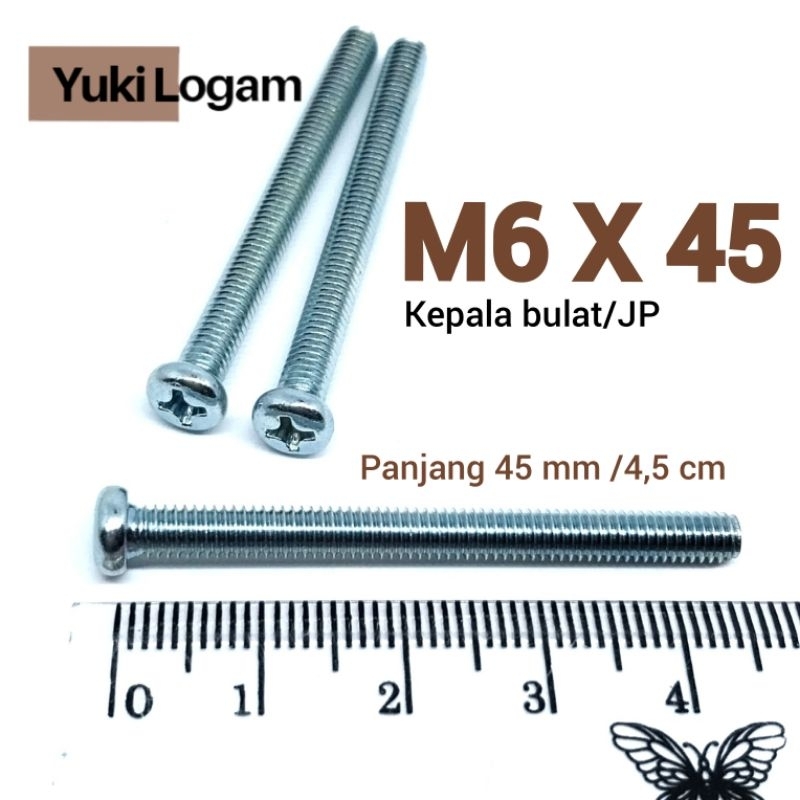 Jual 50 pcs Baut M6x45 kepala bulat JP dan kepala rata JF panjang 4,5 cm | Shopee Indonesia