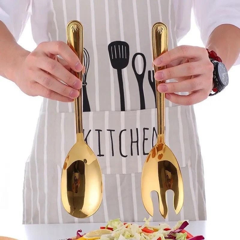 Jual Salad Serving Spoon Set Sendok Garpu Salad Gold isi 2 Sendok dan ...
