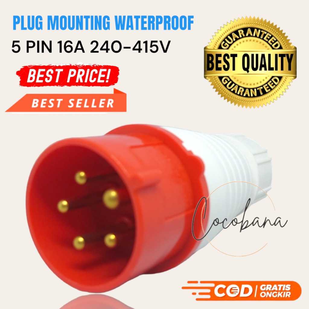 Jual Plug Mounting Male Steker Waterproof Colokan 5 Pin 16A 240-415V ...